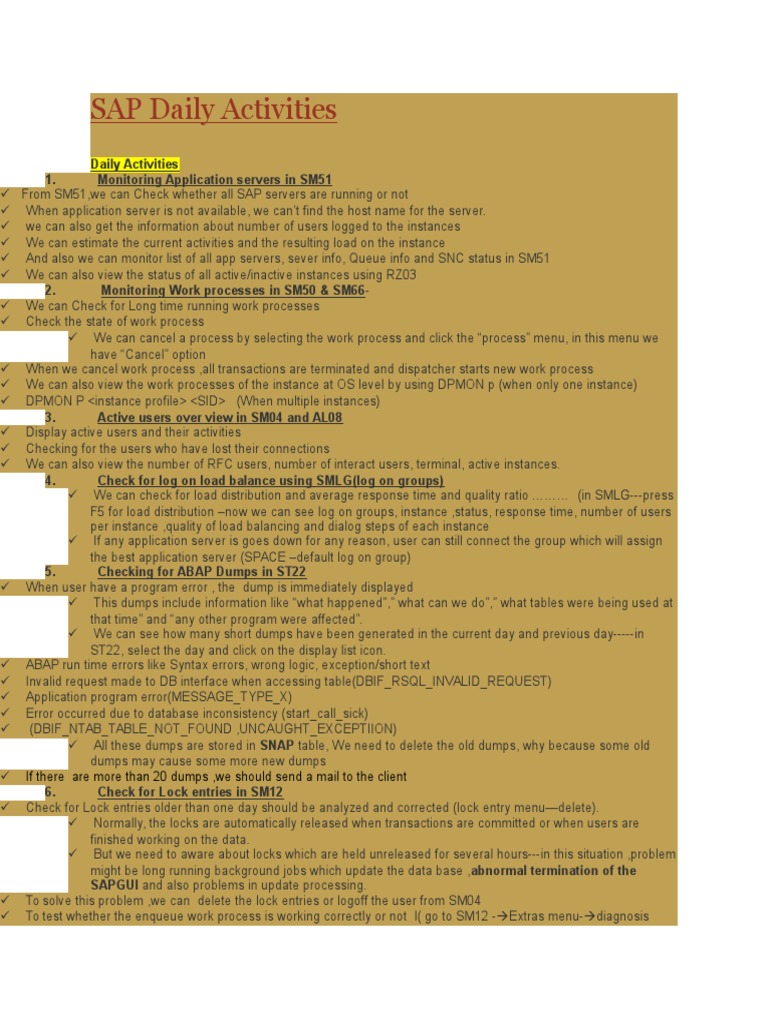 SAP Daily Activities | PDF | Server (Computing) | Software