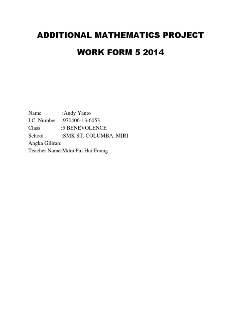 Additional Mathematics Project Work Form 5 2014 | Download Free PDF ...