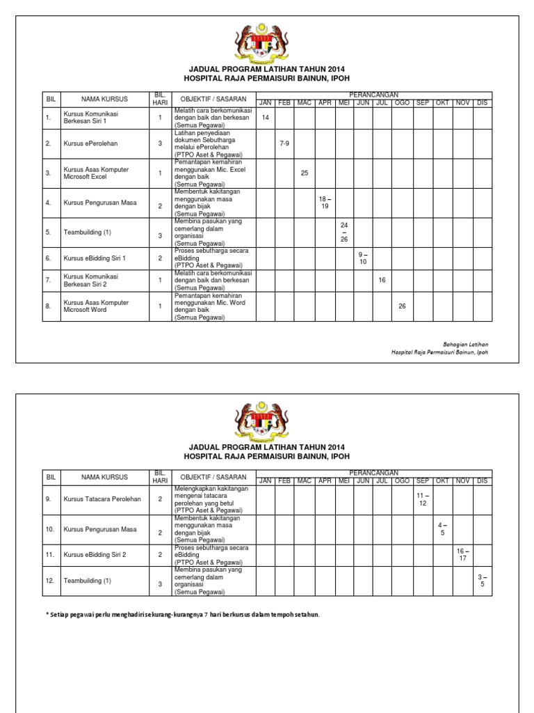 Contoh Kalendar Latihan | PDF