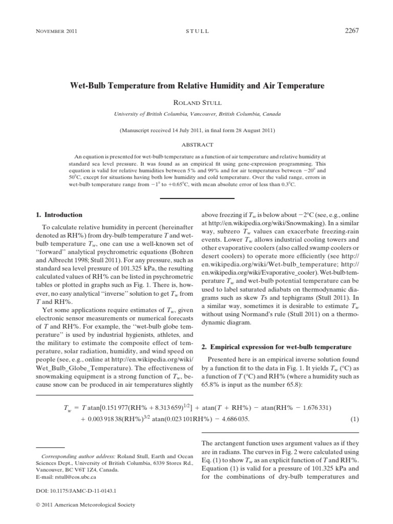 Stull's Wet-Bulb Temperature Formula | PDF | Relative Humidity | Humidity