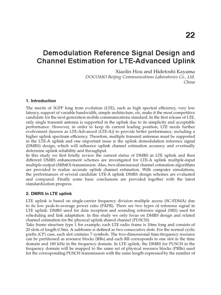 DMRS Design and Channel Estimation For Lte Advanced UL | PDF | Mimo ...
