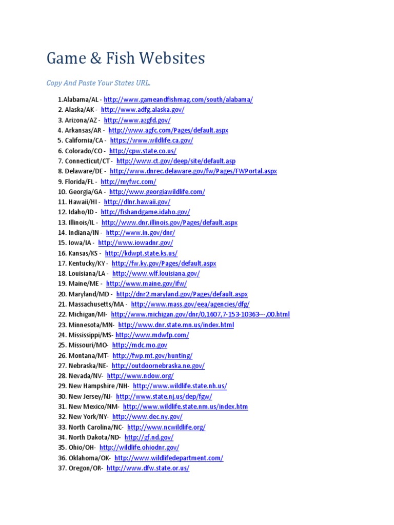 State Game and Fish Websites List | PDF