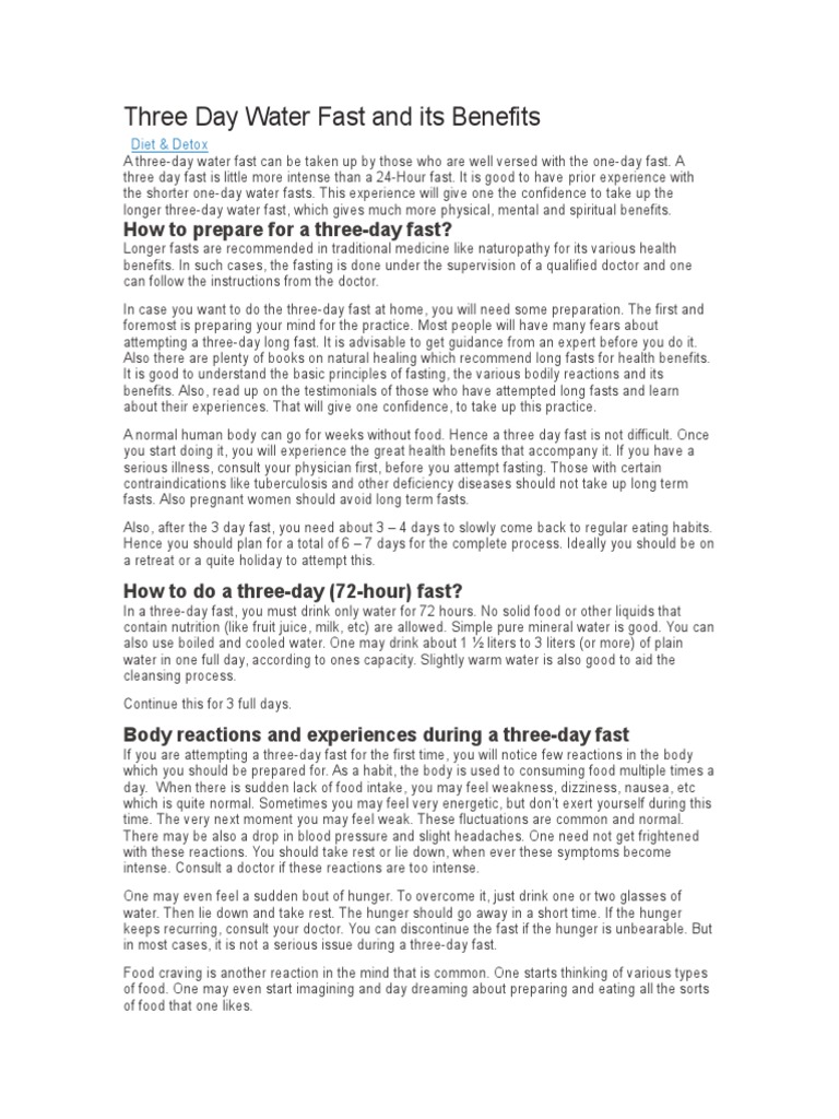 Three Day Water Fast and Its Benefits | PDF | Fasting | Taste