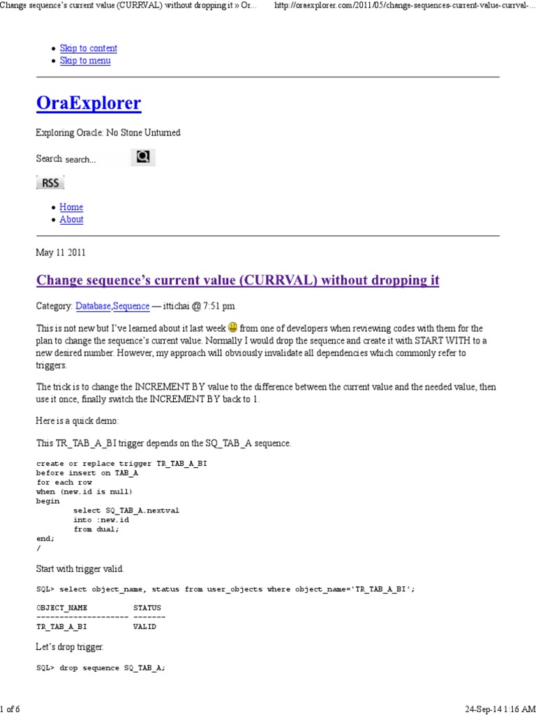 Change Sequence's Current Value (CURRVAL) Without Dropping It OraExplorer | PDF | Oracle ...