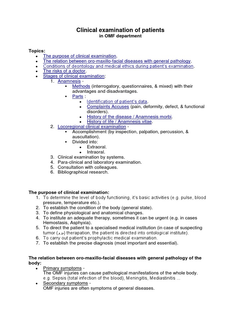 Clinical Examination in OMF Patients | PDF | Physical Examination ...
