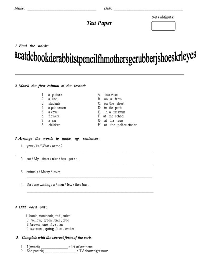 Testpaper Initial 5grade | PDF | Syntax | Linguistic Typology