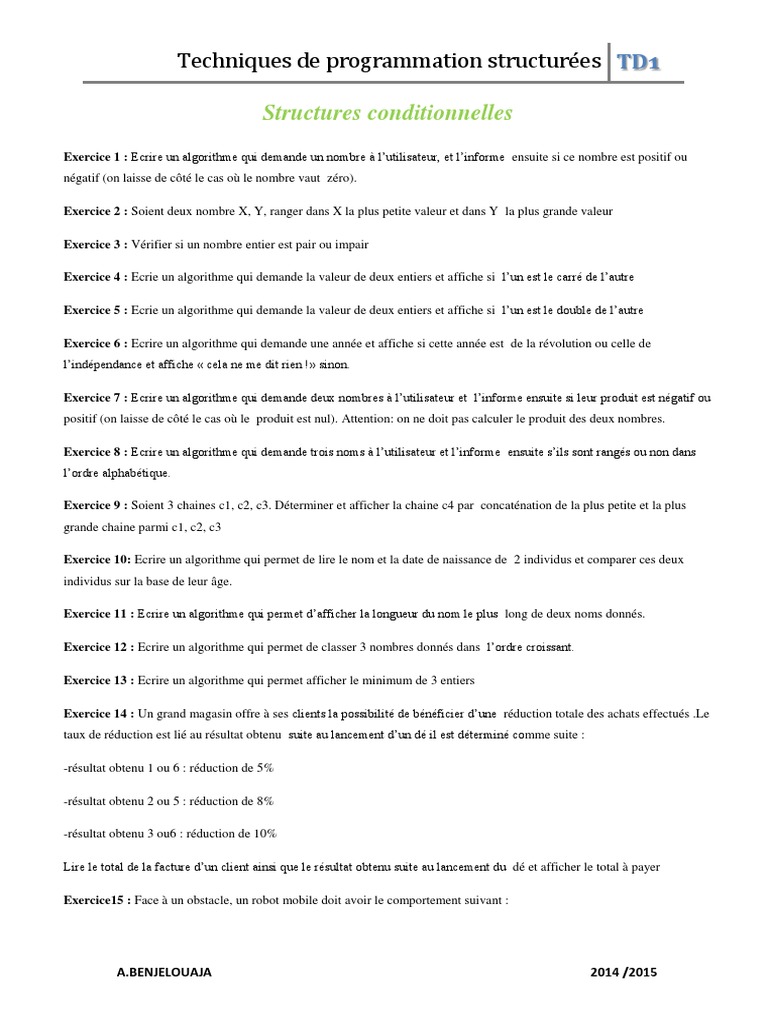 Structures Conditionnelles PDF | PDF | Entier naturel | Salaires