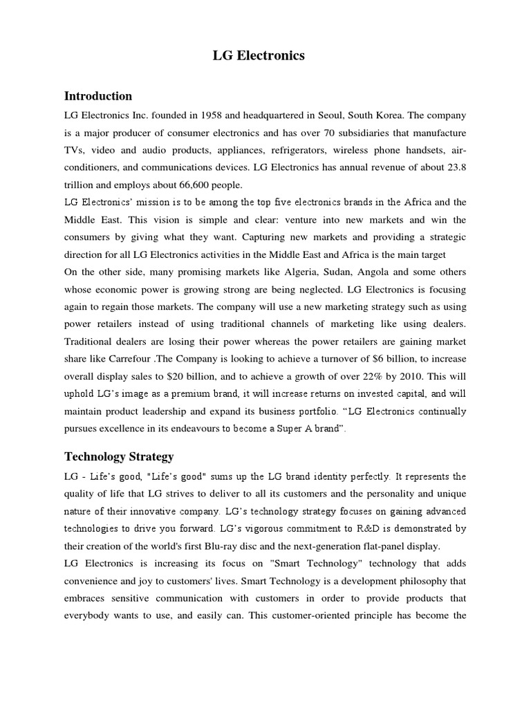 LG Electronics: Strategy and Market Focus | PDF
