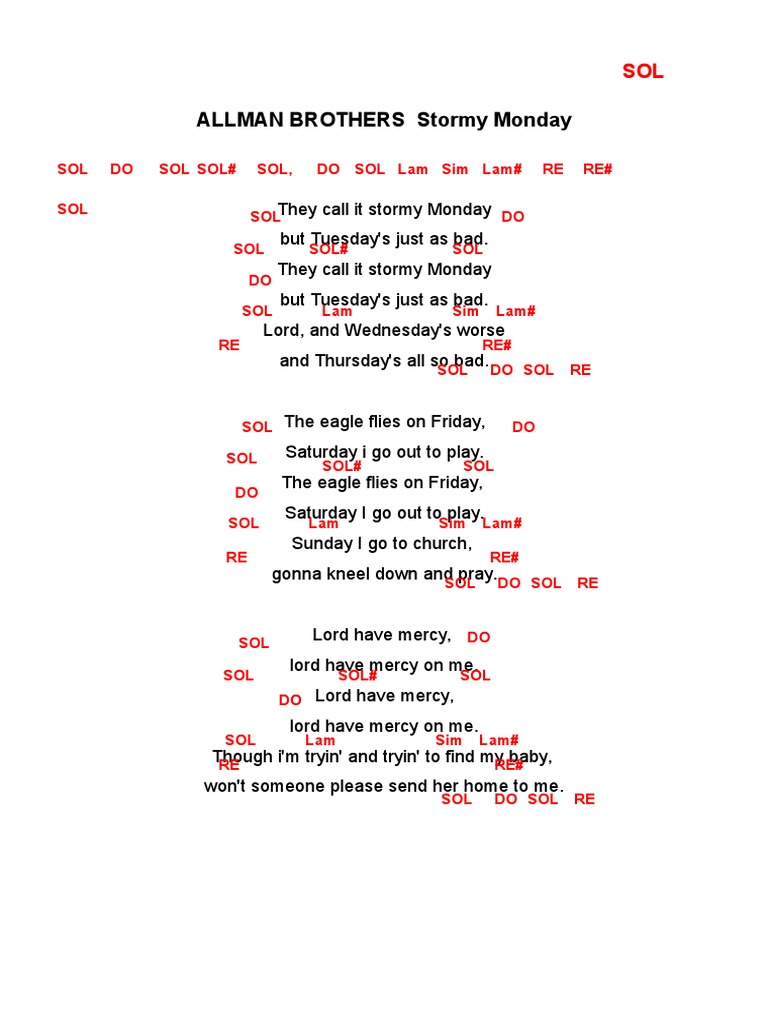 Allman Brothers "Stormy Monday" Lyrics | PDF