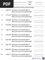 Value of Underlined Digits Worksheet | PDF