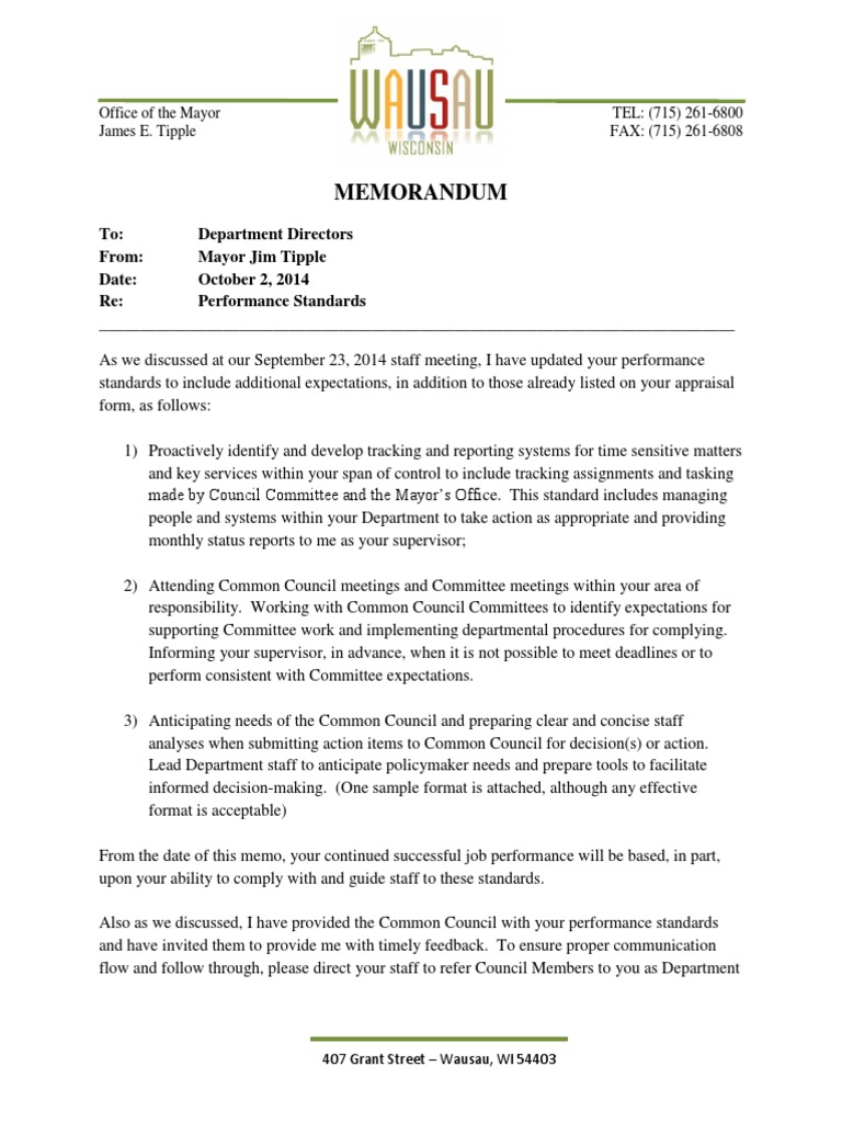 Updated Performance Standards Memo | PDF | Memorandum | Business