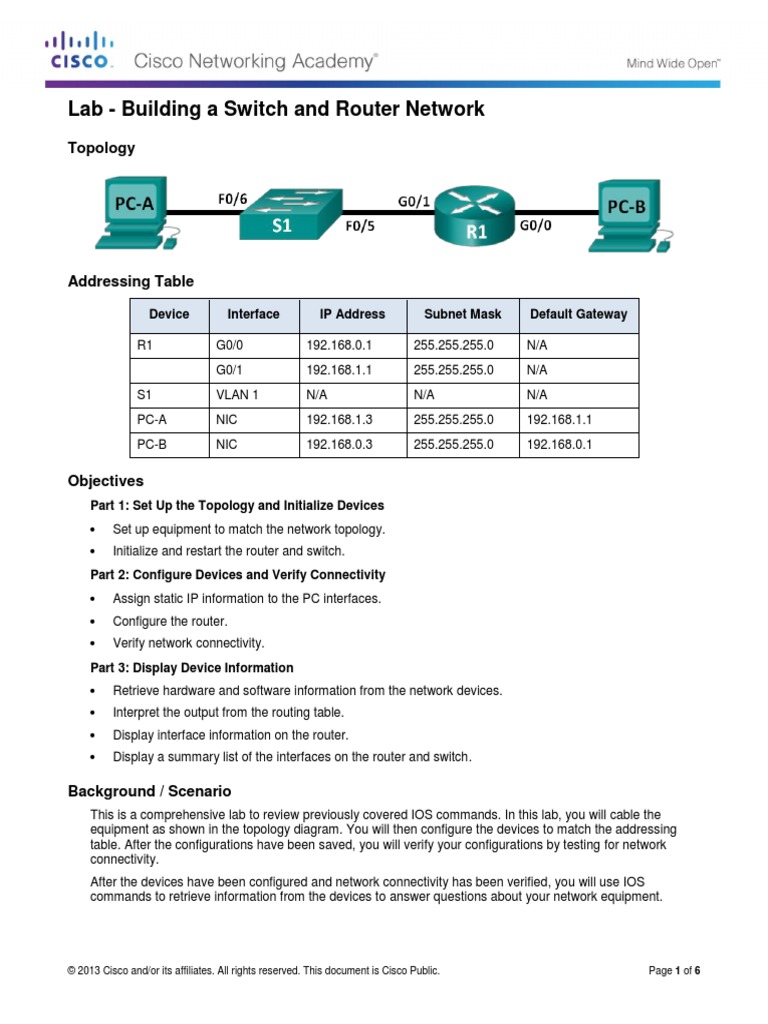 6.4.3.5 Lab - Building A Switch and Router Network | PDF | Ip Address | Router (Computing)
