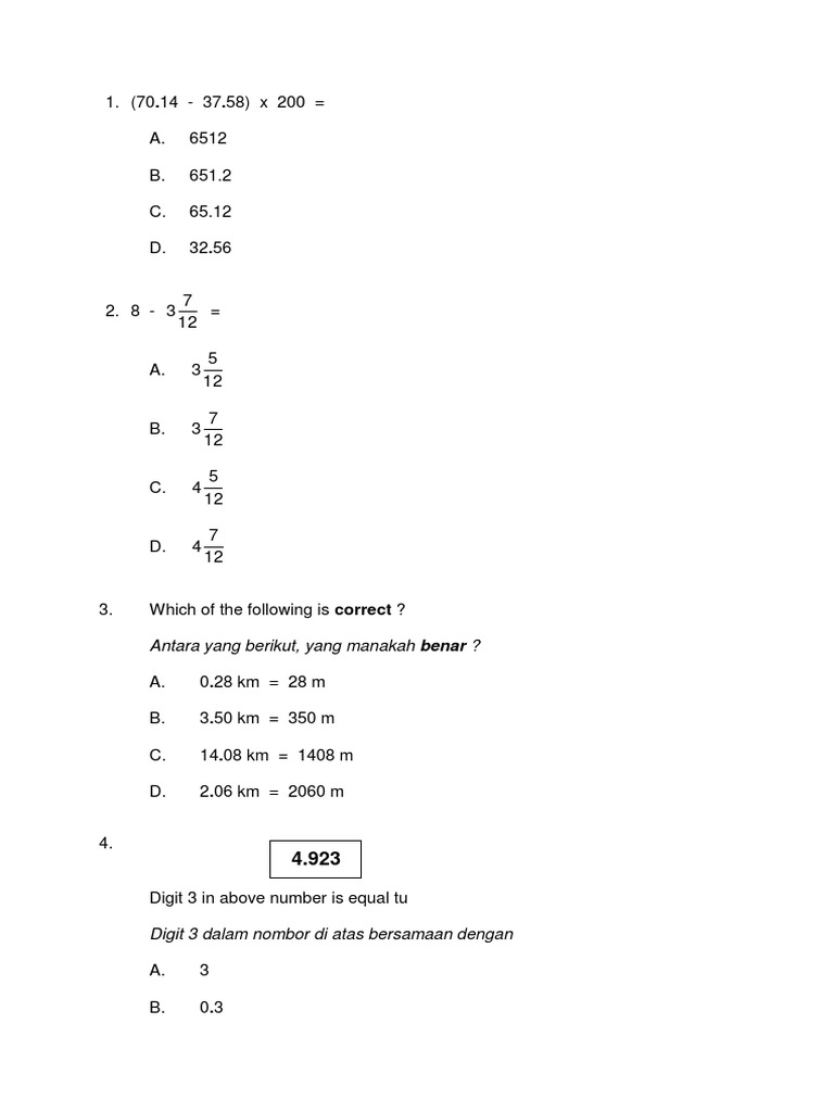 Soalan Matematik Tahun 5 | PDF