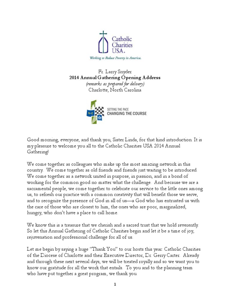 Fr. Larry Snyder's 2014 CCUSA Address | PDF | Catholic Social Teaching ...