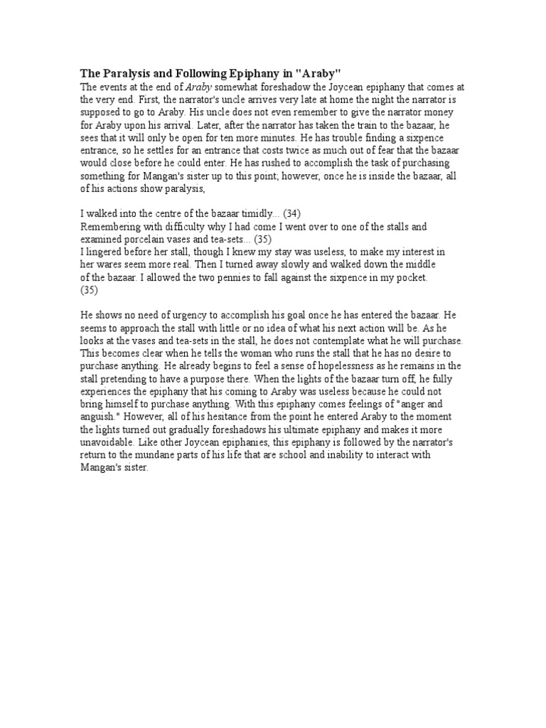 Paralysis and Epiphany in "Araby" | PDF
