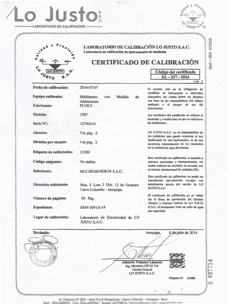 Certificado Multimetro PDF | PDF
