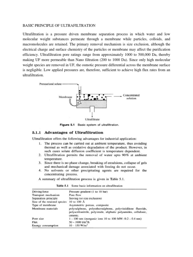 Basic Principle of Ultrafiltration | PDF | Membrane | Separation Processes