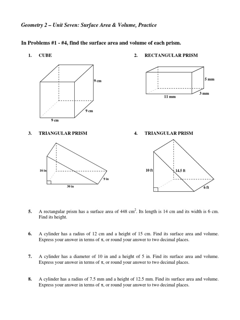Volume and Surface Area Practice | PDF | Volume | Area