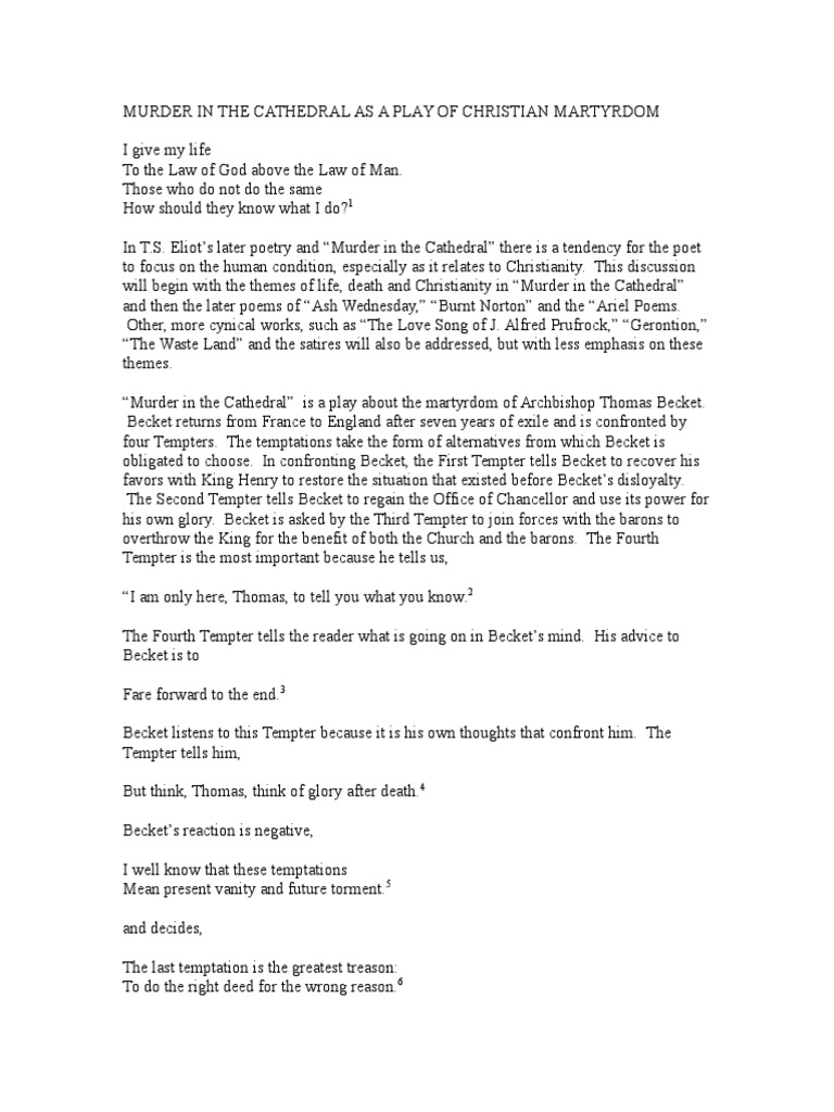 Murder in The Cathedral As A Play of Christian Martyrdom | PDF | Business