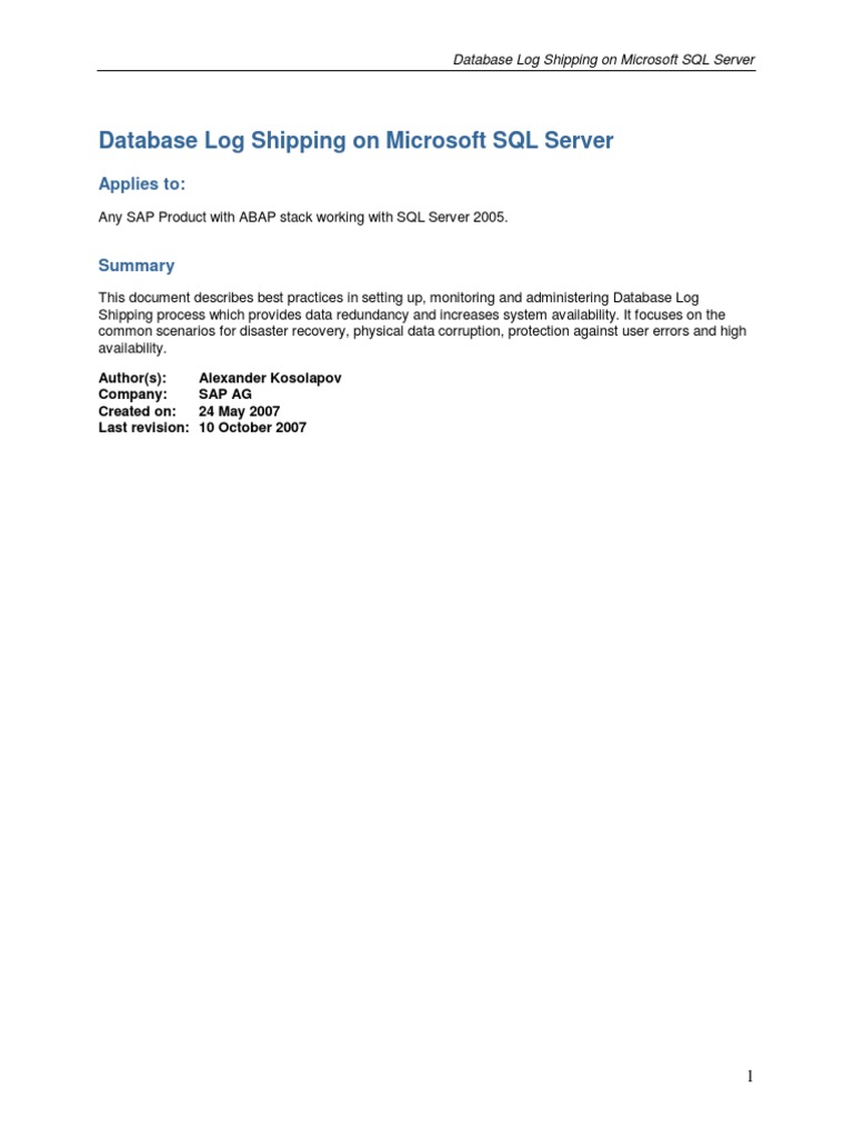 Log Shipping Best Practices | PDF | Microsoft Sql Server | Databases