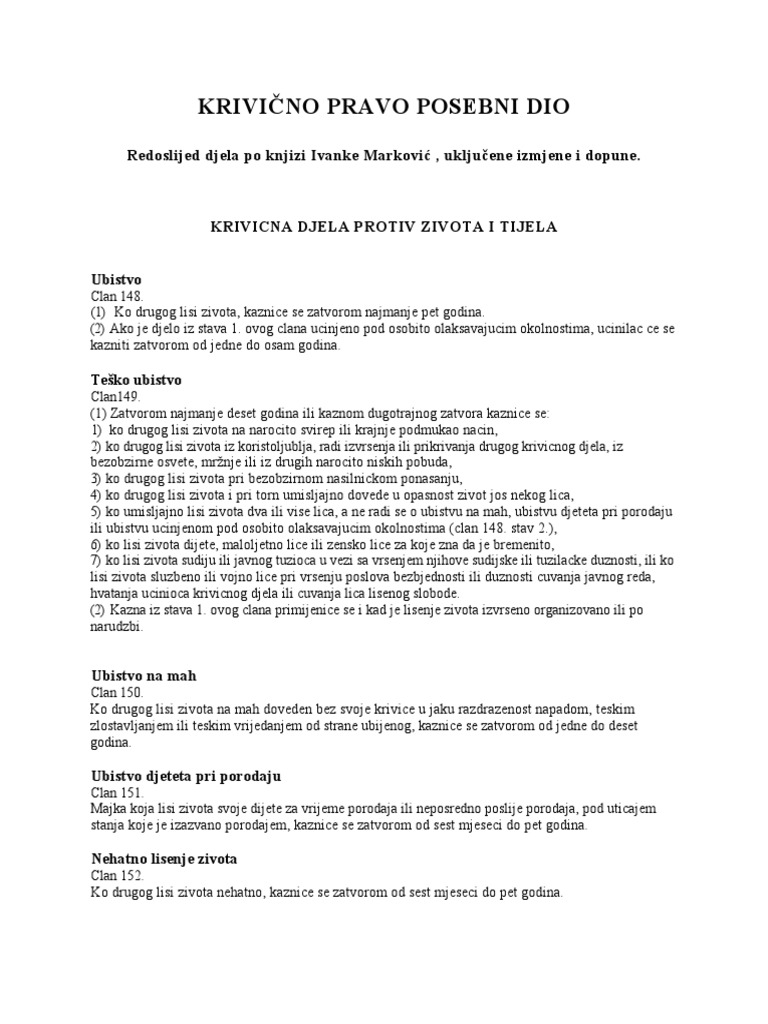 Krivicno Pravo Posebni Dio | PDF