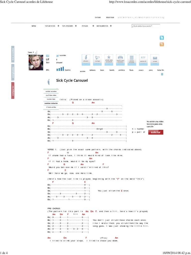 Sick Cycle Carousel Acordes de Lifehouse PDF | PDF | Singles (Music ...