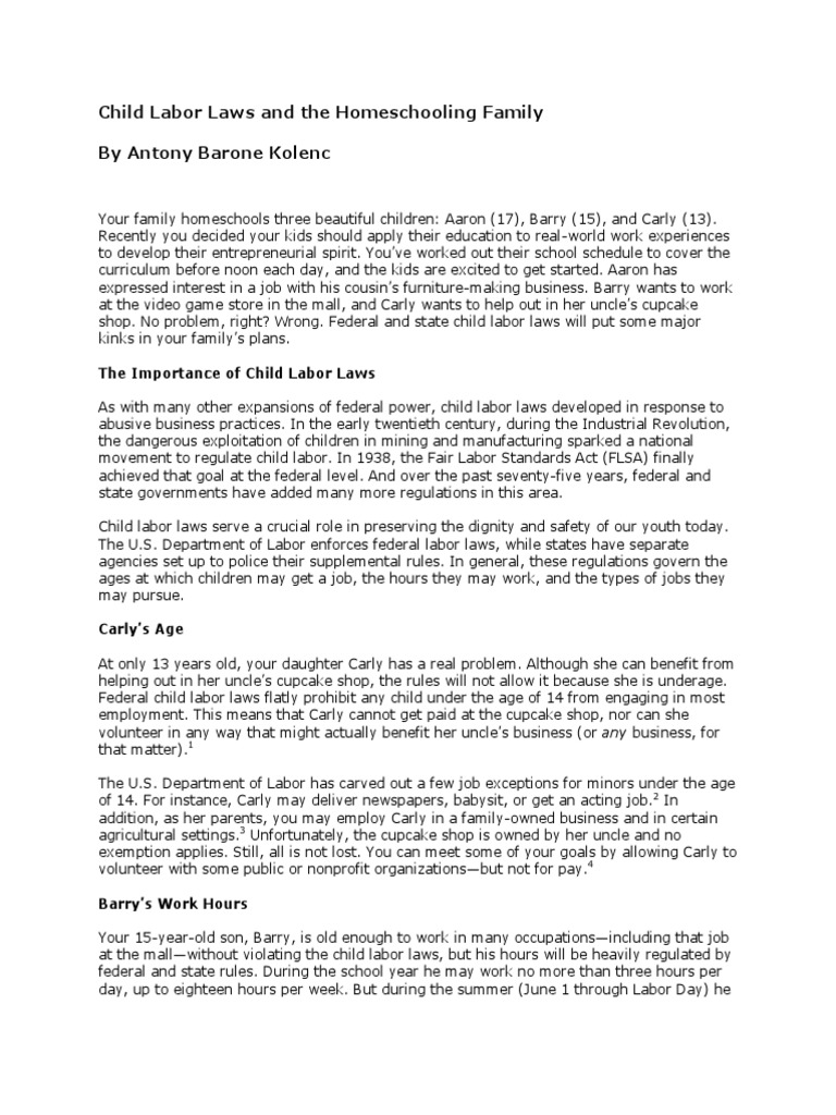 Child Labor Laws for Homeschool Families | PDF | Child Labour | Labour Law