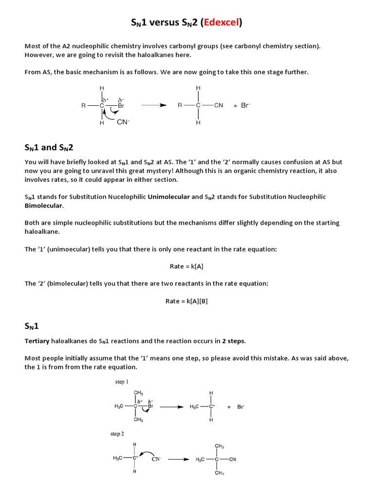 SN1 V SN2 (Nucleophilic Substitution Again) (A2) | PDF | Organic ...
