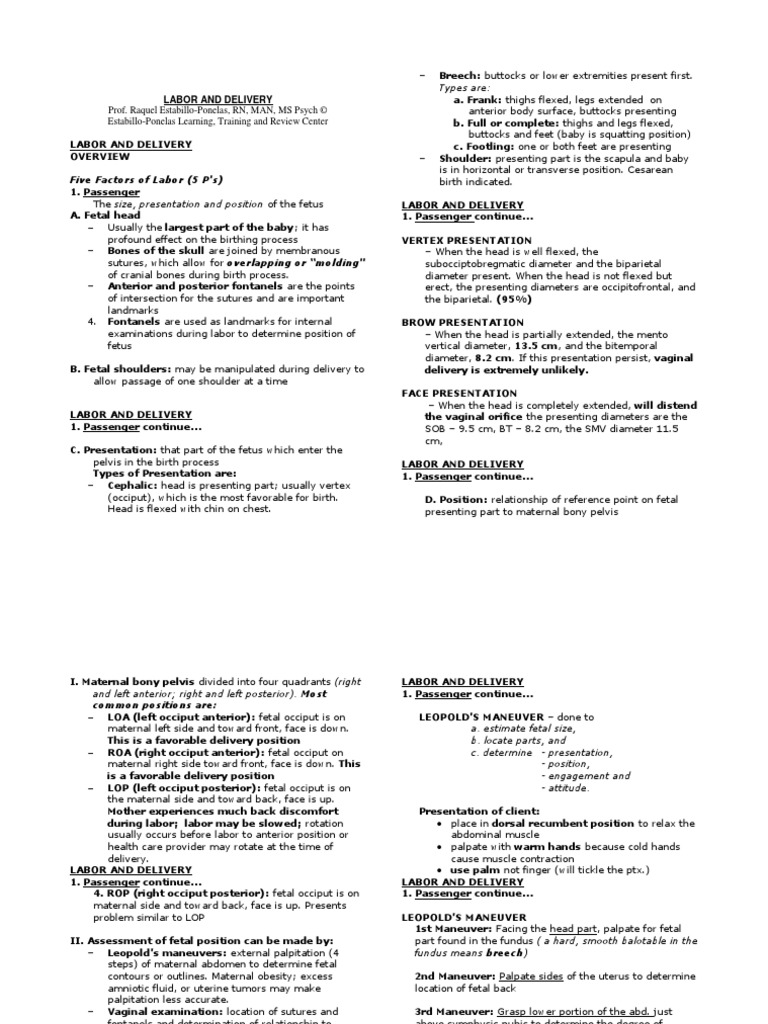 Labor and Delivery CMCC Notes | PDF | Childbirth | Uterus