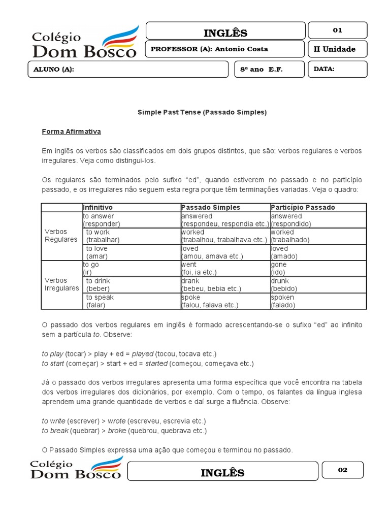 Apostila Simple Past | PDF | Regras | Tipologia linguística