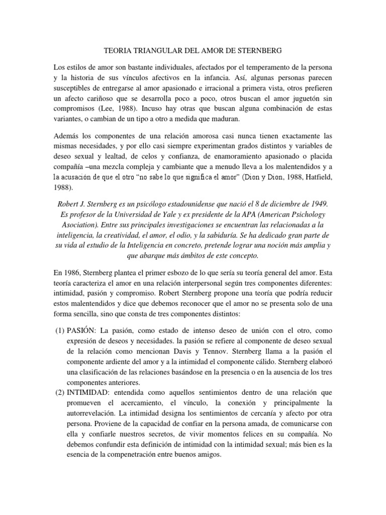 Teoria Triangular Del Amor de Sternberg | PDF | Amor | Las emociones