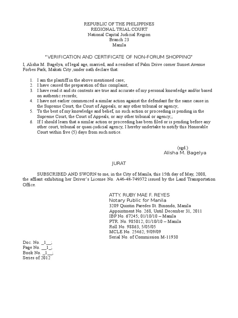 Certificate of Non Forum Shopping | PDF