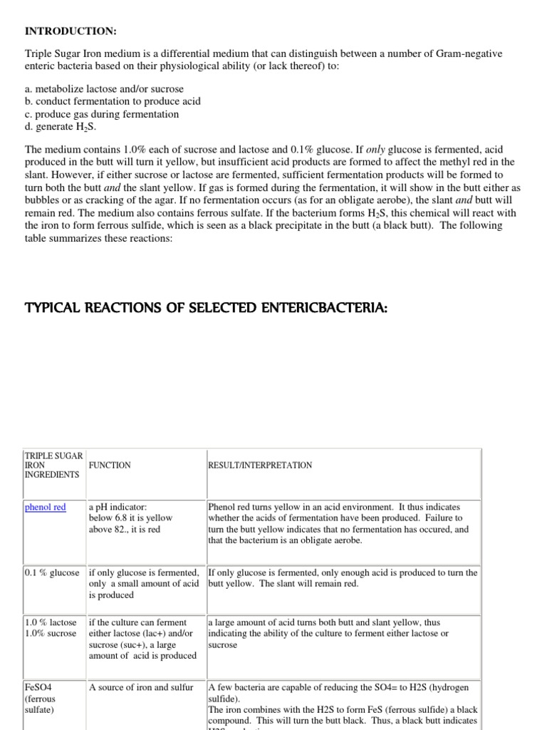 TSI Reactions | PDF | Clinical Pathology | Microbiology