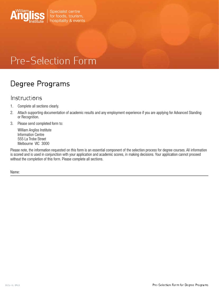 Angliss Degree Form | PDF | Academic Degree | Academia