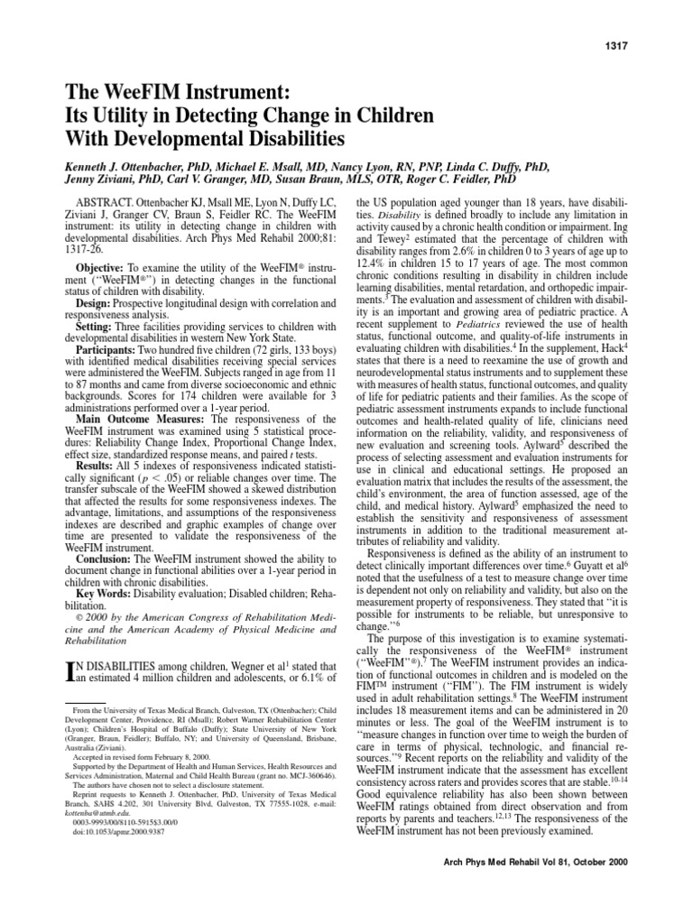 WeeFIM Clinical Review | PDF | Effect Size | Statistics