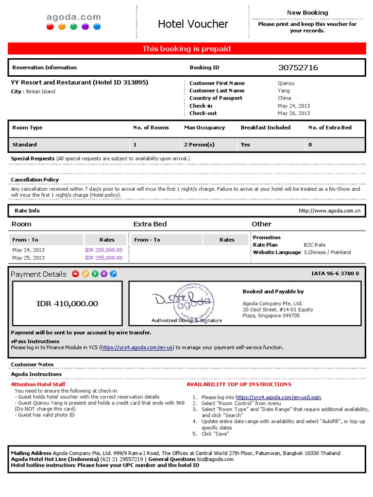 Agoda Booking ID 30752716 - CONFIRMED PDF | PDF