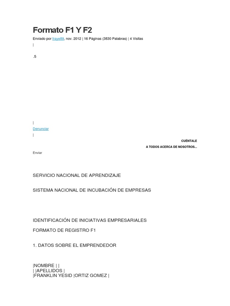 Formato F1 Y F2 | Descargar gratis PDF | Competitividad | Calidad ...
