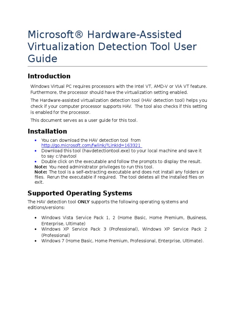 HAV Detection Tool - User Guide | PDF | Virtualization | Microsoft Windows