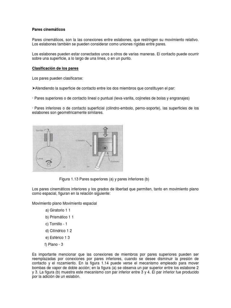 Clasificación de Pares Cinemáticos | PDF
