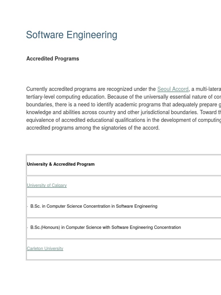 Software Engineering: Accredited Programs | PDF | Bachelor's Degree ...