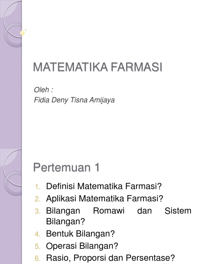Matematika Farmasi | PDF | Metode & Bahan Ajar | Sains & Matematika