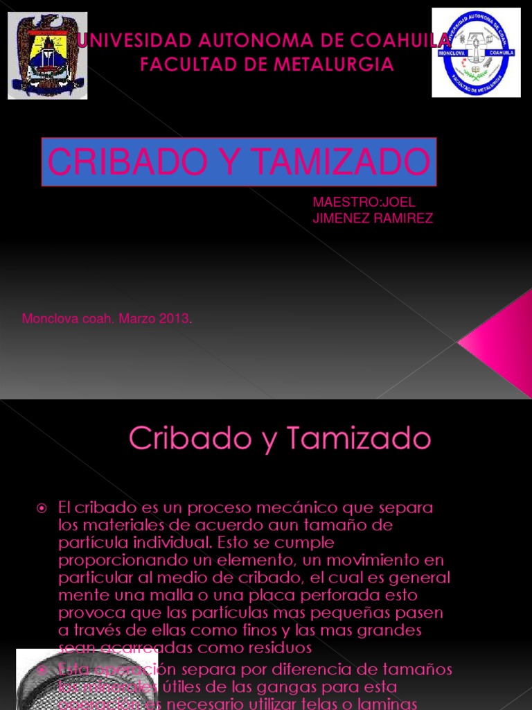 Proceso de Cribado y Tamizado | PDF | Filtración | Movimiento (física)