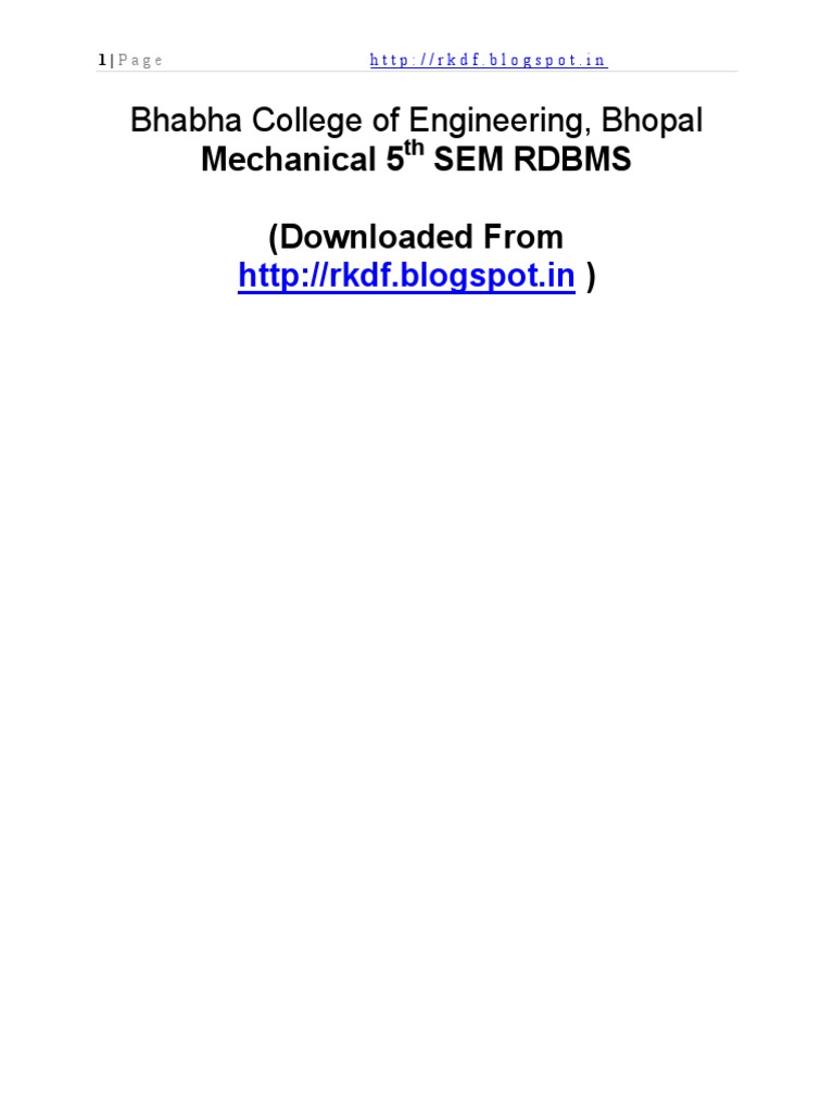 RDBMS Lab Manual Mechanical RGPV | PDF | Information Science | Databases RDBMS Lab Manual Mechanical RGPV | PDF | Information Science | Databases