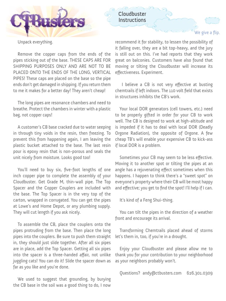 Cloudbuster Instructions | PDF | Pipe (Fluid Conveyance) | Building Engineering