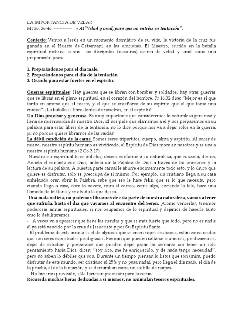 La Importancia de Velar Orar | PDF | Oración | Espíritu