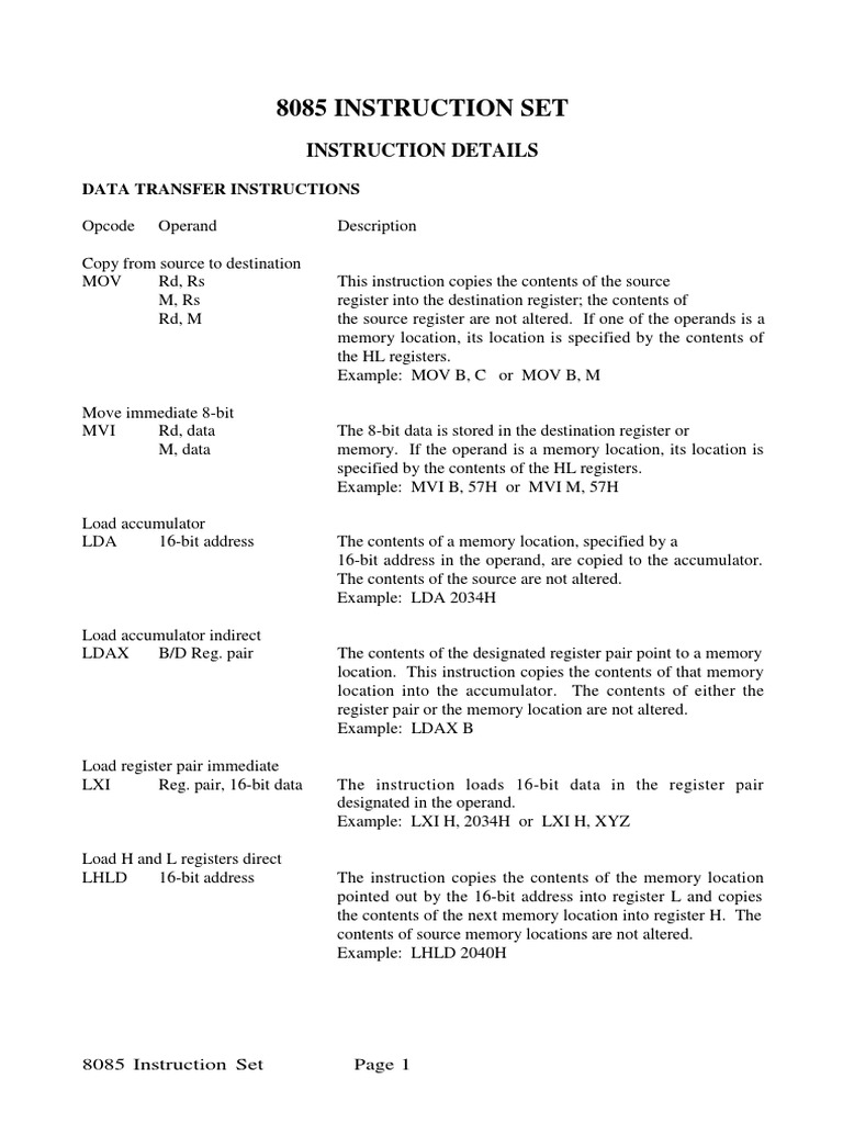 Instructionset 8085 | PDF | Instruction Set | Computer Engineering