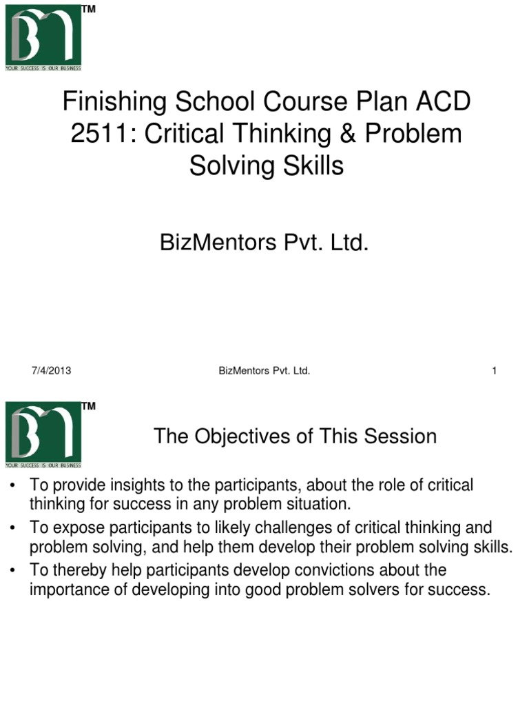 Critical Thinking and Problem Solving Skills | PDF | Cognition | Emergence