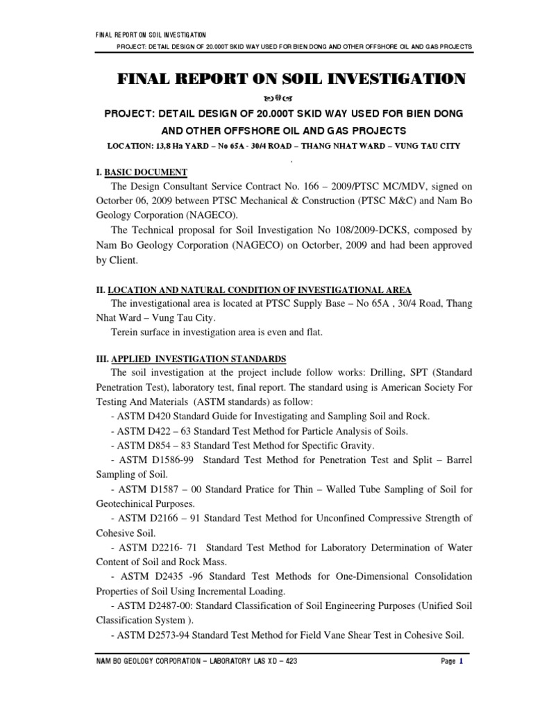 Part I-Final Report On Soil Investigation | PDF | Solid Mechanics | Nature