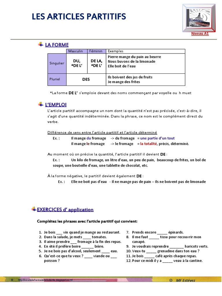 Les Articles Partitifs | PDF | Cuisine | Cuisine