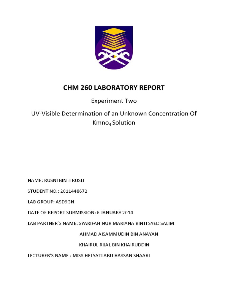 CHM 260 Lab Report: UV-Visible Analysis | PDF